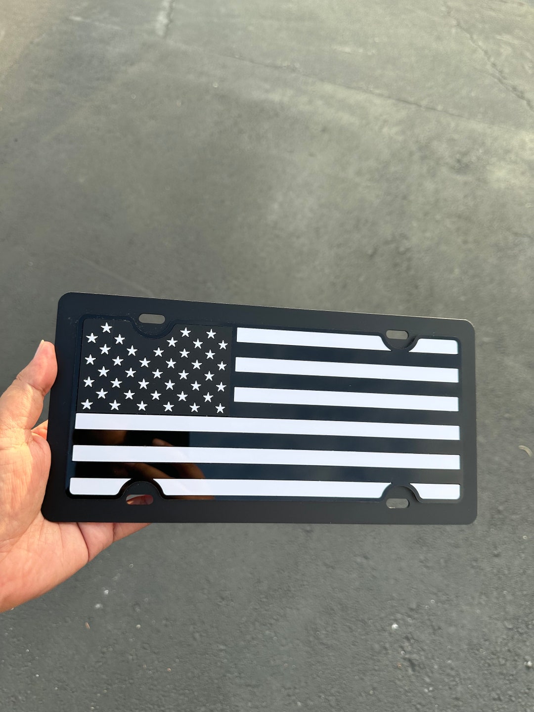 American Flag Black and White Vanity License Plate (blacked Out ...