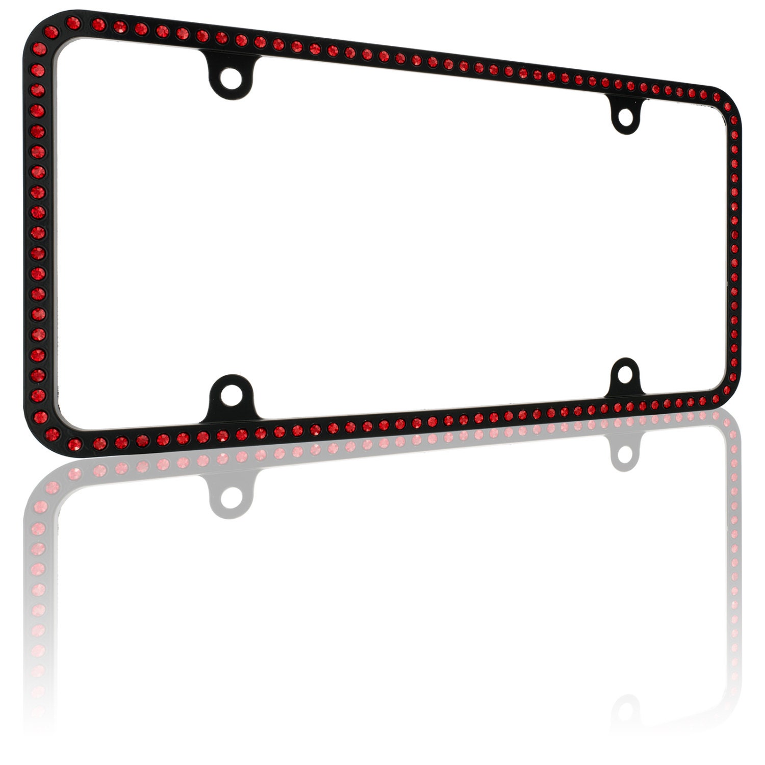 Swarovski Red Crystal License Plate Slim Metal Black Frame With Crystal ...