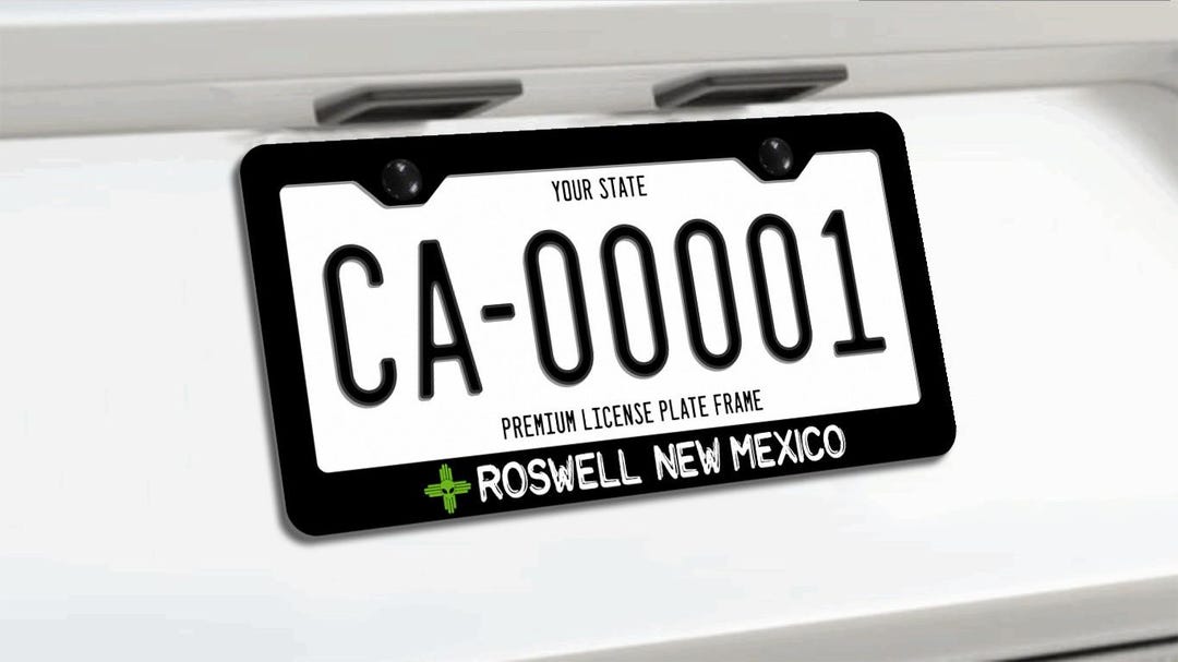 Roswell New Mexico Zia Symbol Alien Head License Plate Frame Black ...