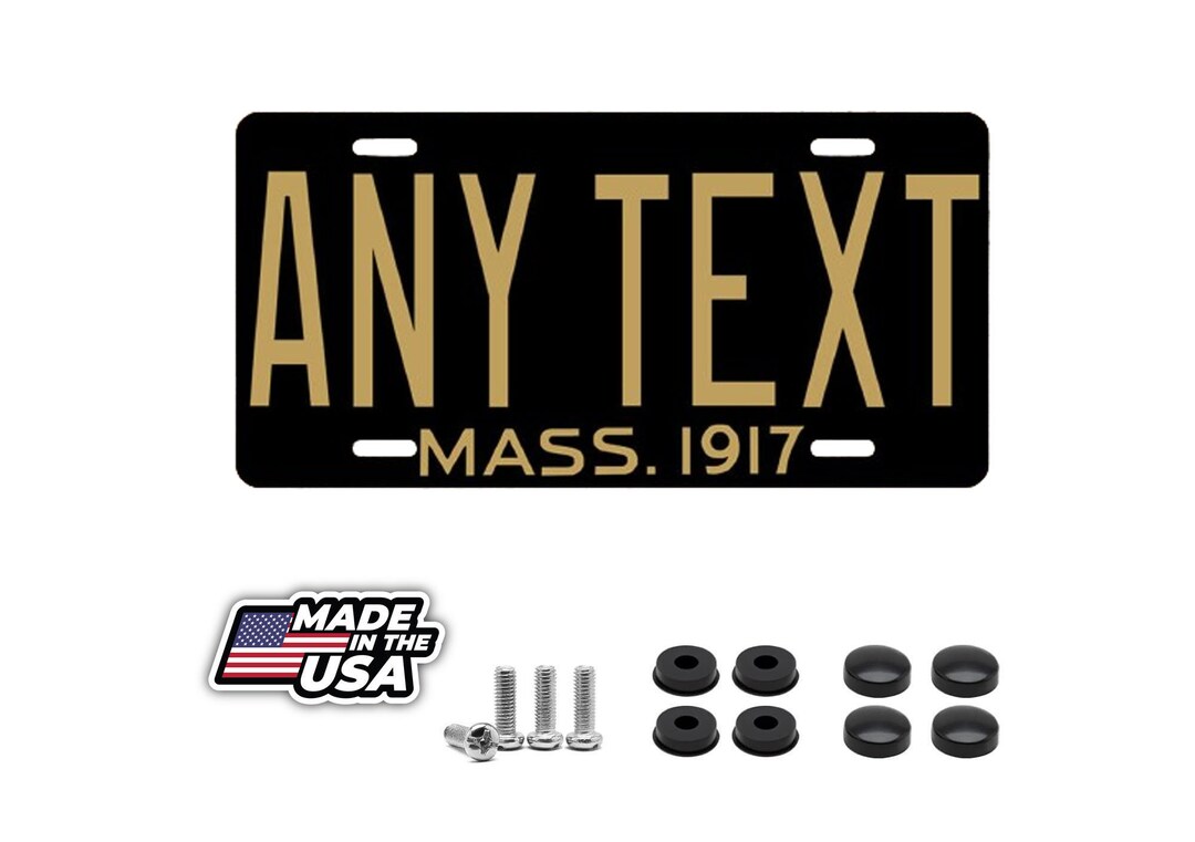 Massachusetts Mass 1917 Black Custom License Plate Your Name Any Text ...