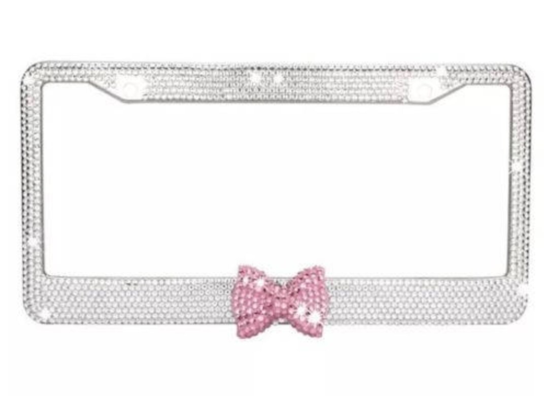 7 Rows of Crystal Diamond Rhinestone Bling License Plate Frame With Pink Bow in Middle Matching Cap Covers Etsy