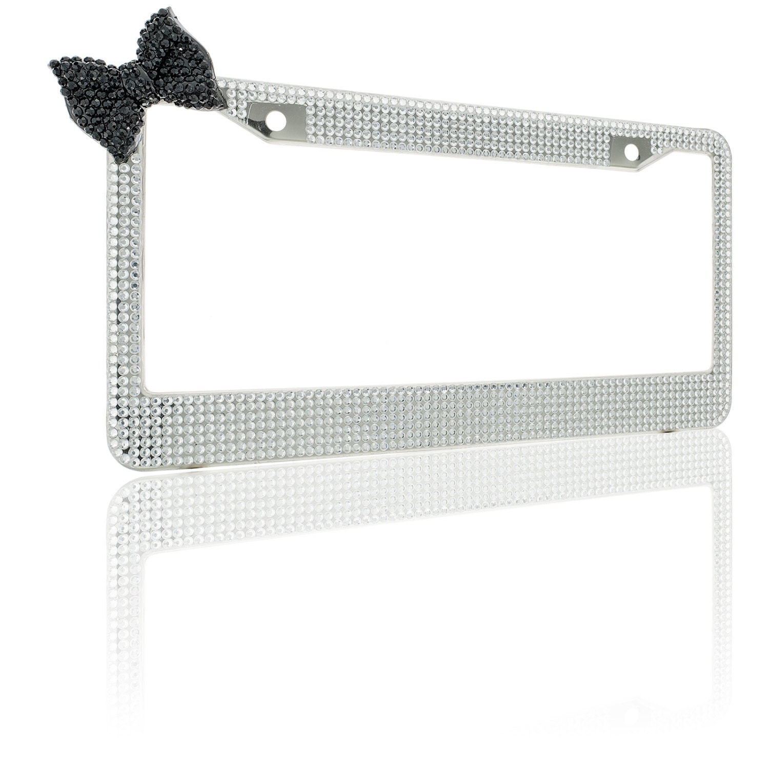 Black 7 Rows Bling Diamond Crystal License Plate Frame With Corner Red ...