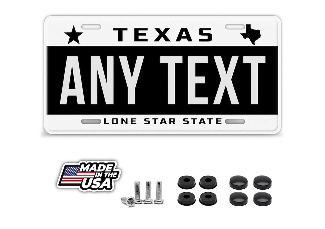 Texas Personalized License Plate Your Name Any Text Custom Black White ...