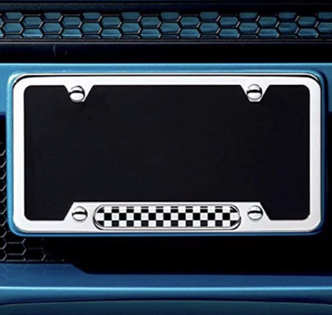 Mini Cooper Checkered Flag License Plate Frame Polished Chrome ...