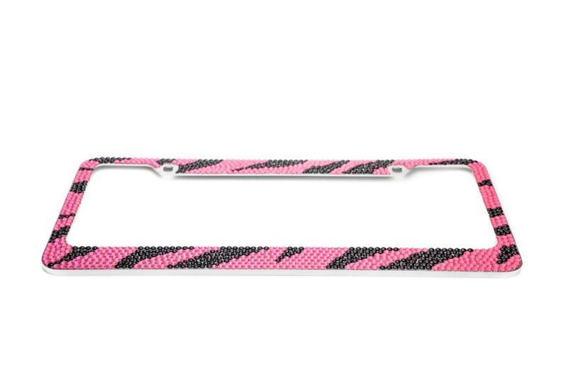 Zebra Pink Crystal Rhinestone license Plate Metal Frame With | Etsy
