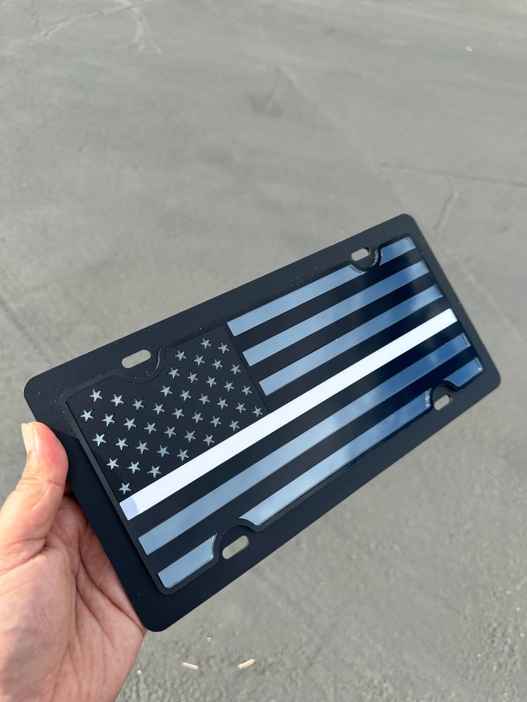 American Flag White Thin Line Vanity License Plate (blacked Out ...