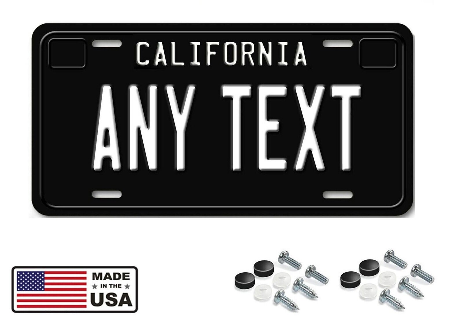 Black and White Any Text California Flat Car License Plate Customize ...
