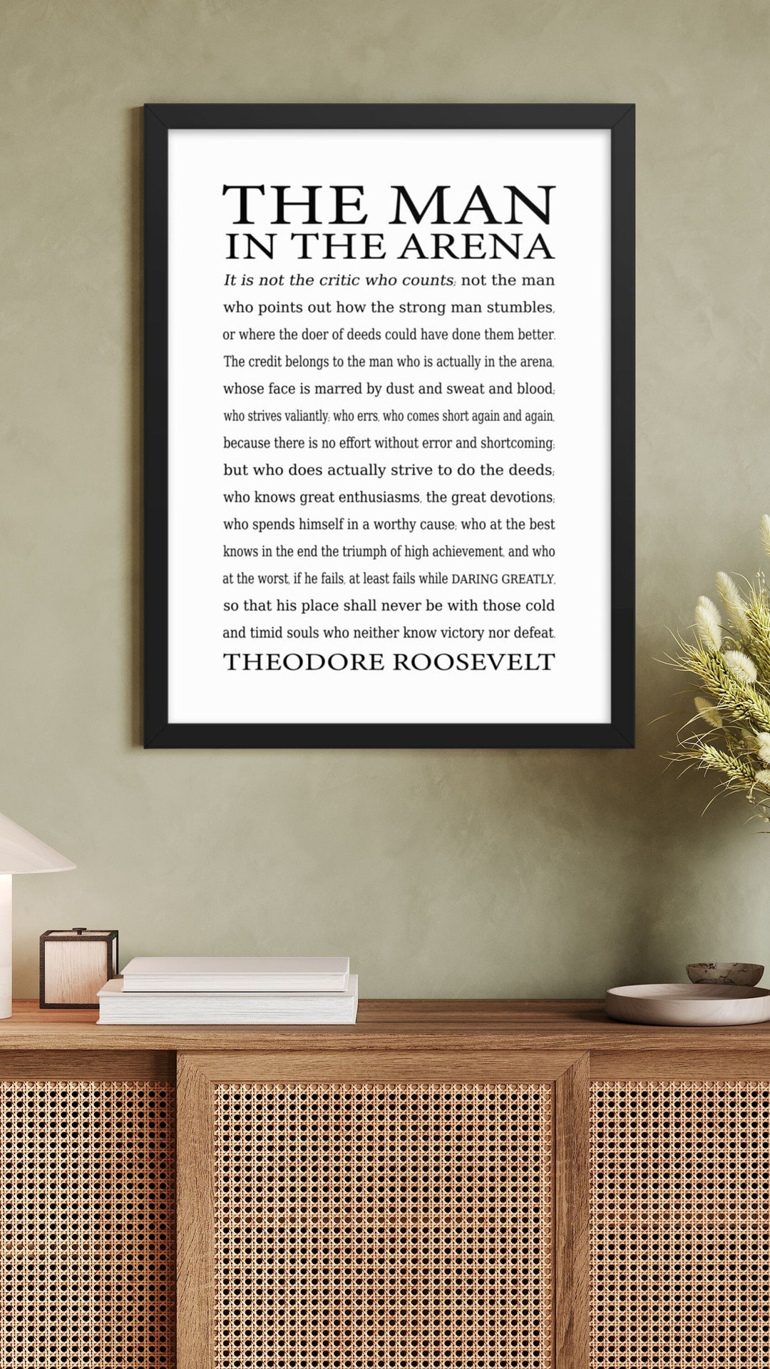 The Man in the Arena Framed Quote by Theodore Roosevelt - Etsy