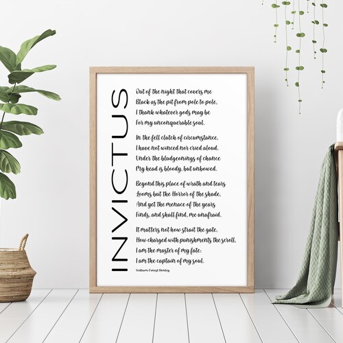 Invictus Poem Print by William Ernest Henley Invictus I Am - Etsy