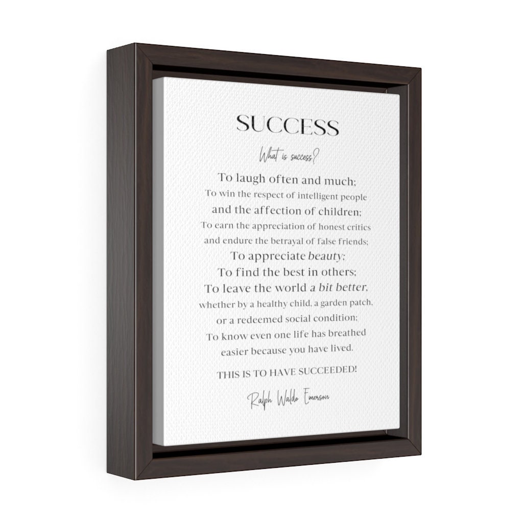 Success Poem Canvas Quote by Ralph Waldo Emerson Framed | Etsy