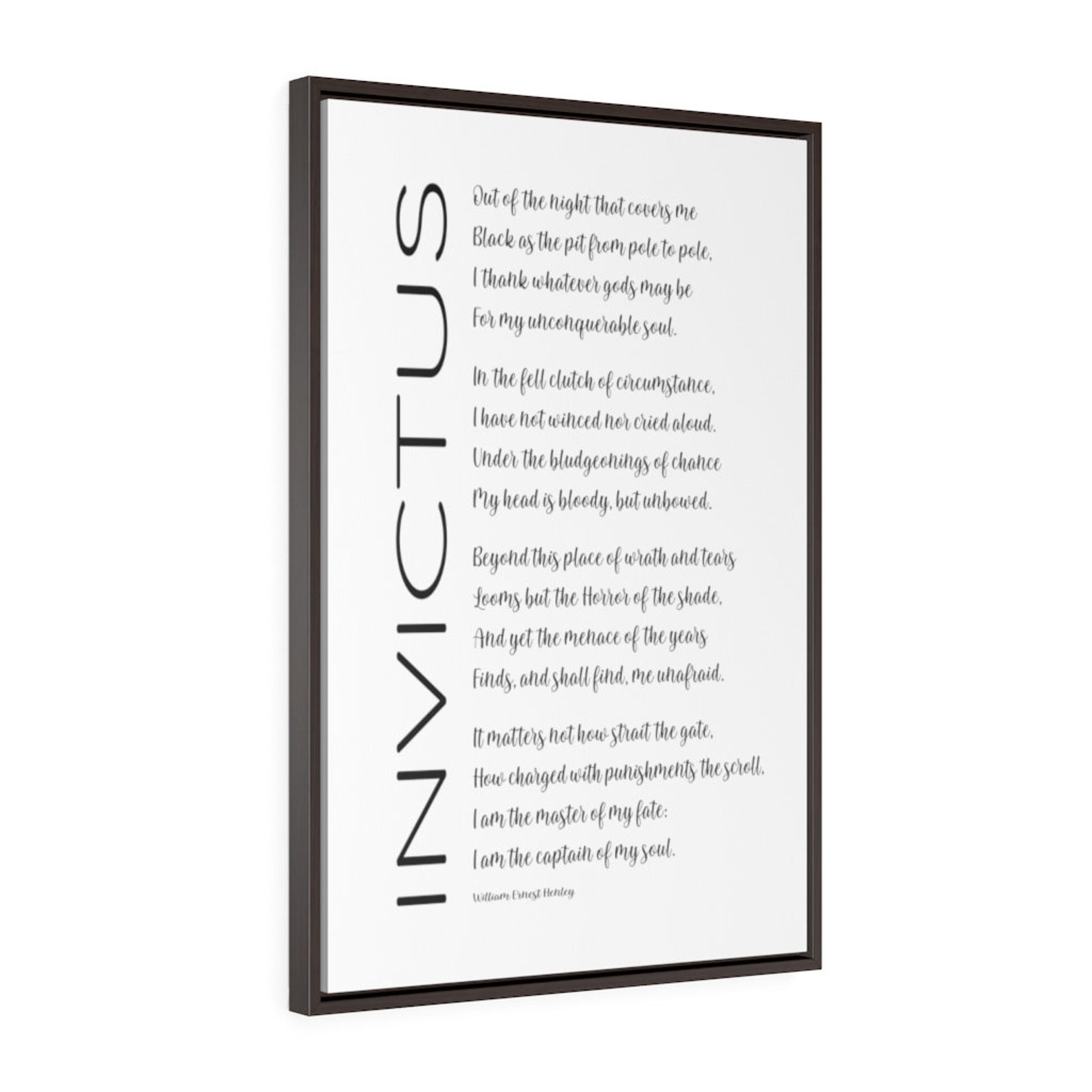 Invictus Poem on Large Framed Canvas, Inspirational Frame Quote by Poet ...
