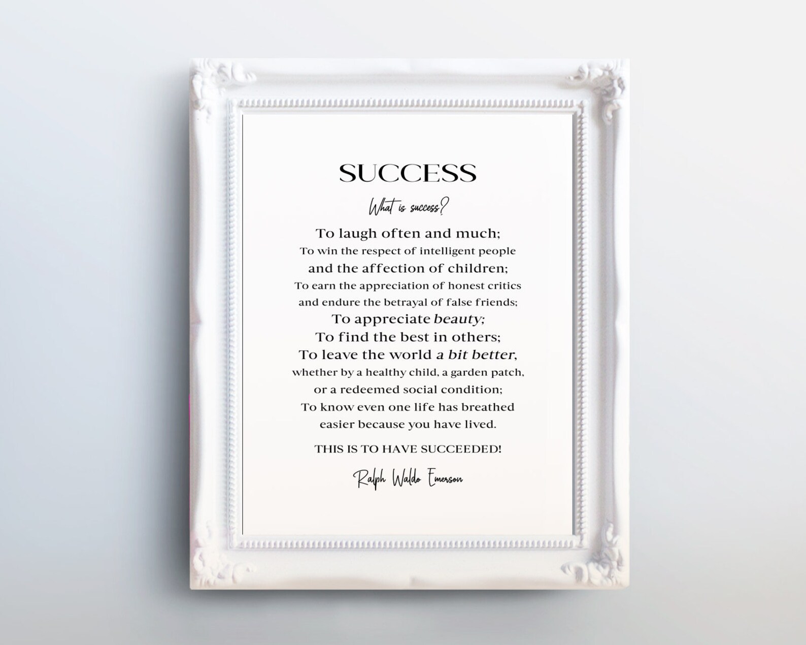 Ralph Waldo Emerson Success Poem Print: Inspirational Literary Art ...