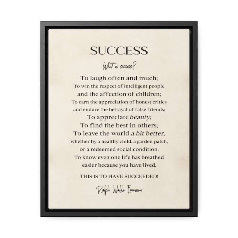 Success Poem by Ralph Waldo Emerson on Framed Canvas, Inspirational ...