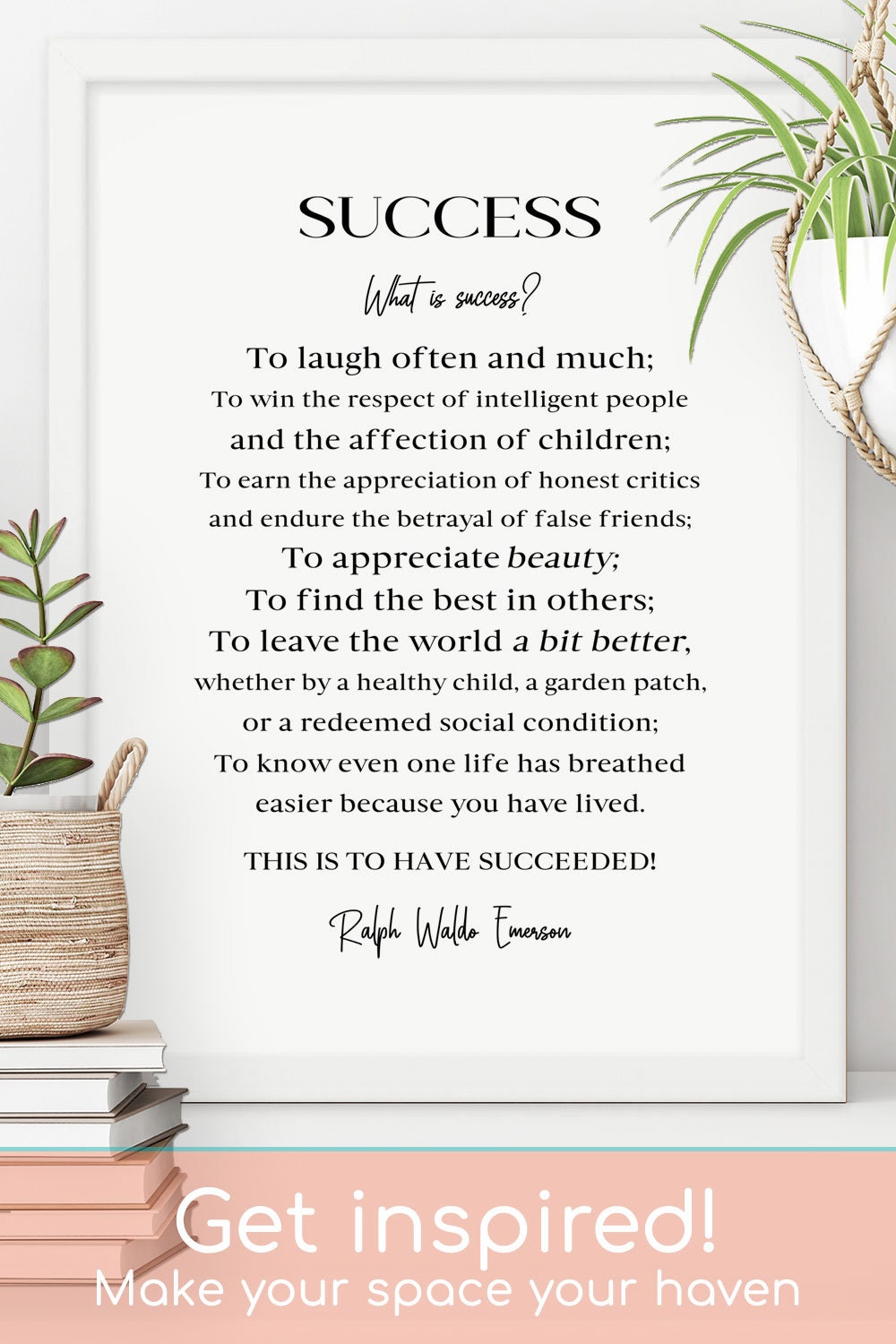 Ralph Waldo Emerson Success Poem Print: Inspirational Literary Art ...