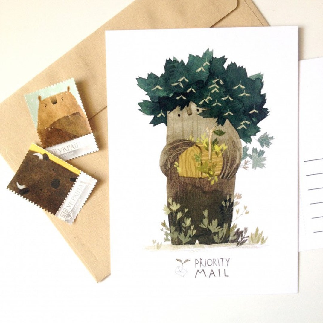 Priority Mail Postcard, Maple Tree Tukoni, Watercolor Illustration ...