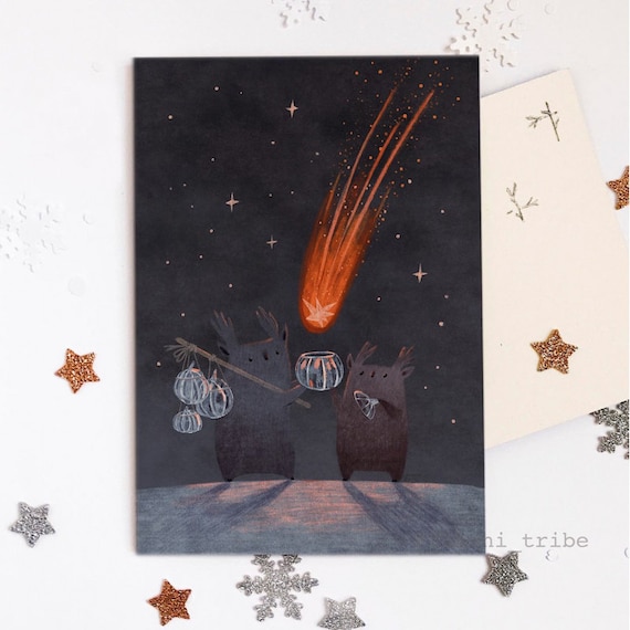 A Comet Postcard Christmas Card Cute Greeting Cards Catch a | Etsy