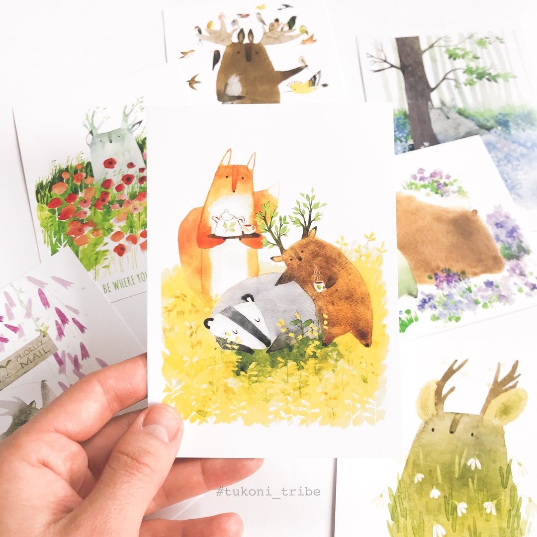 Time to Wake up Badger Postcard, Spring Illustration, Greeting Postcard ...