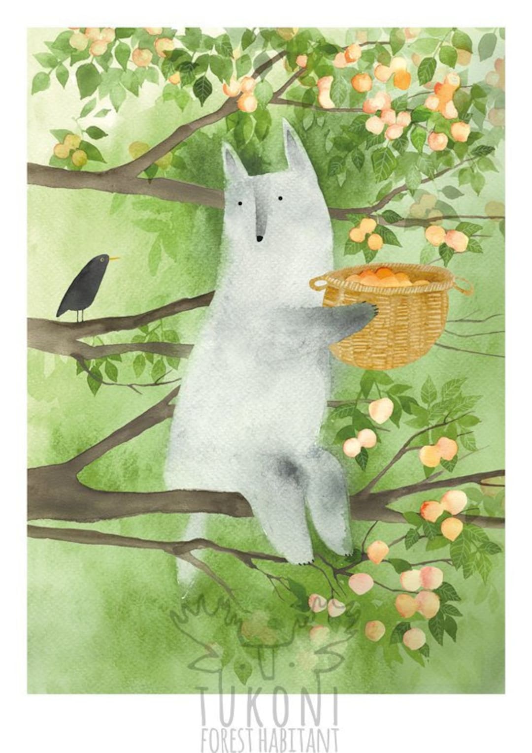 Wolf and Apricots Art Print Animal Poster Wolf Poster Nature Poster ...