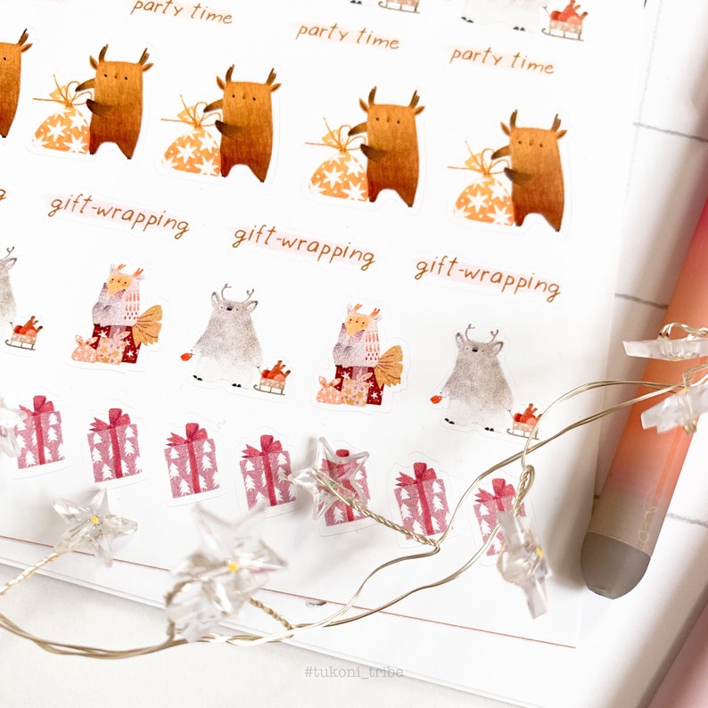 Christmas Planner Stickers 5 Cute Planner Stickers Animal | Etsy