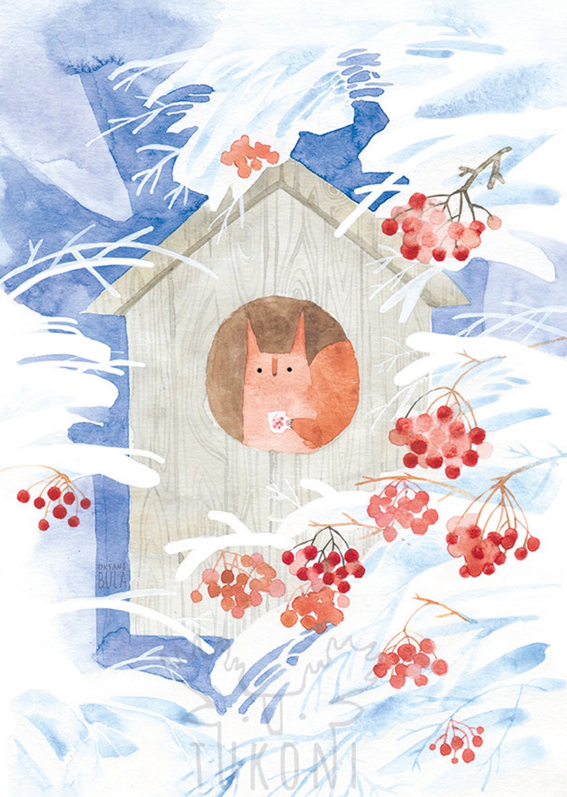 Winter Squirrel at Home in Snow Winter Poster Winter Art Print - Etsy