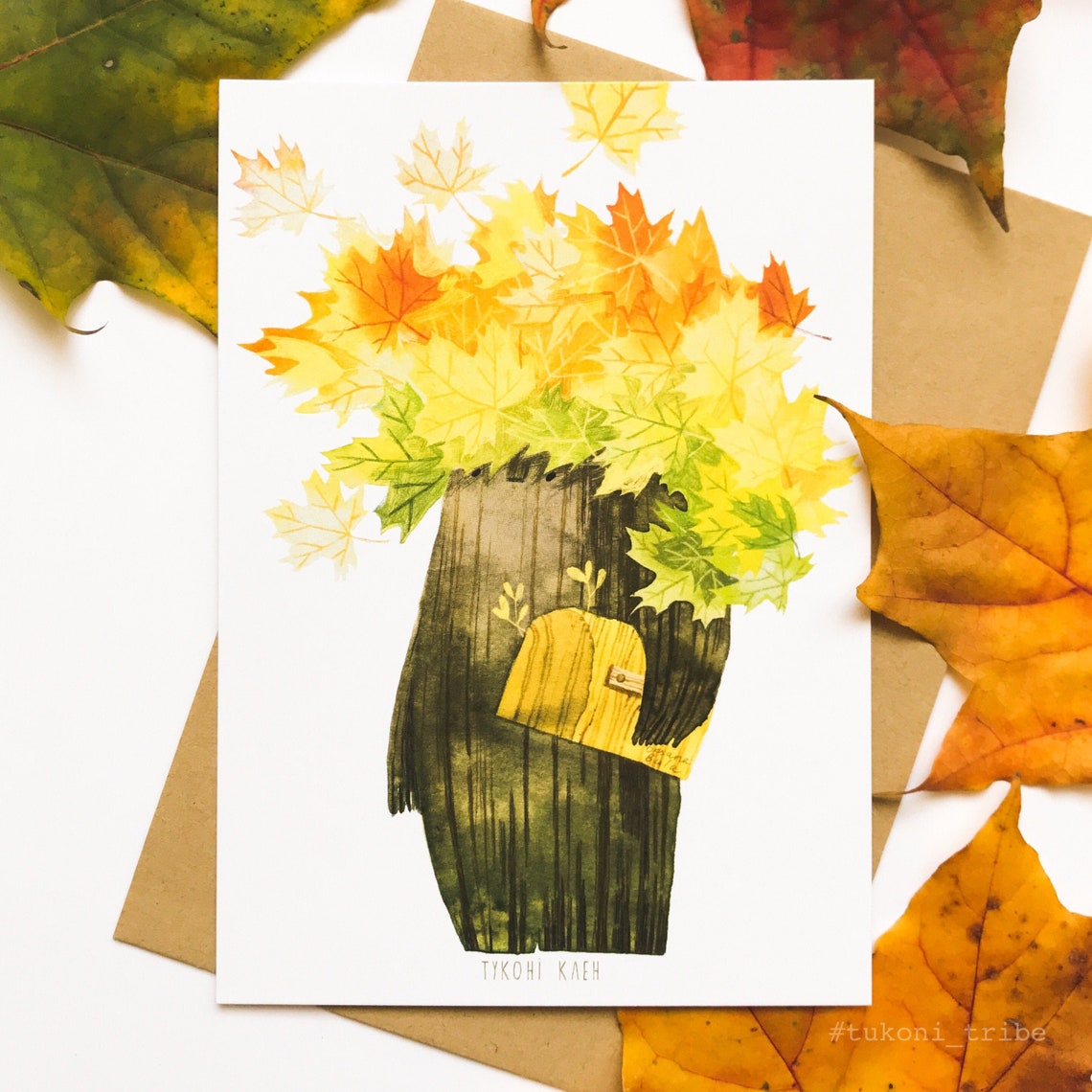 Tukoni Maple Postcard, Tree Spirit Card, Watercolor Card, Woodland ...