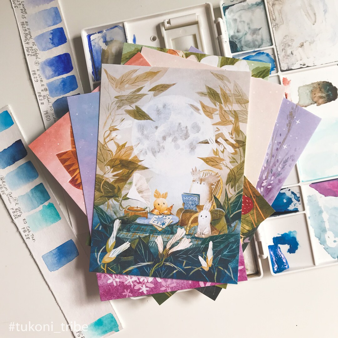 Moth Postcard Set, Moth Card, Cute Moth, Illustrated Postcards, Moon ...