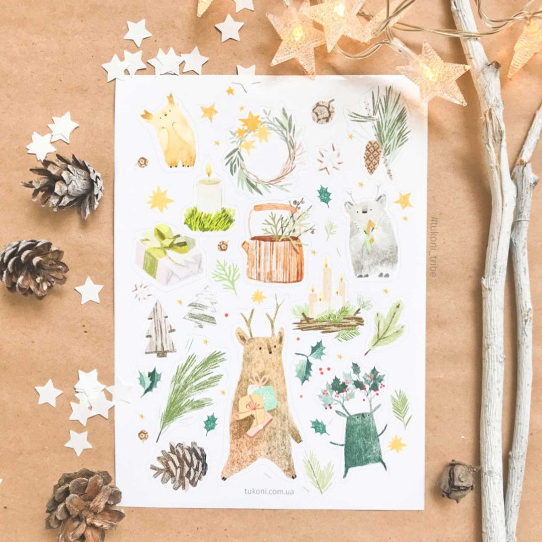 Oak and Holly Tree Spirit Sticker Christmas Sticker Set New Year ...