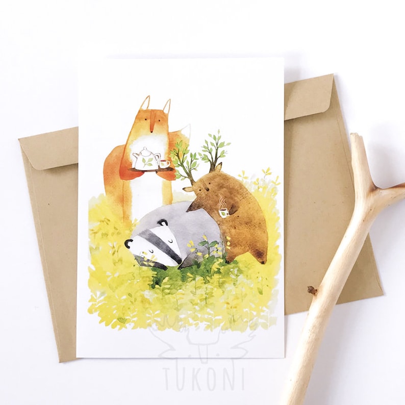 Time to Wake up Badger Postcard Spring Illustration Greeting - Etsy