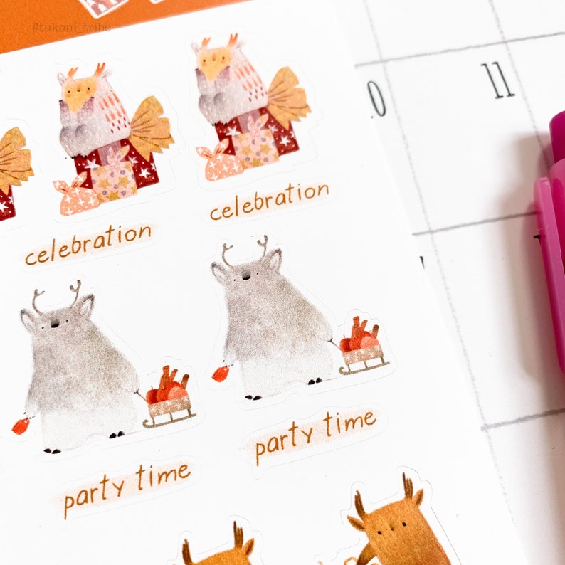 Christmas Planner Stickers 5 Cute Planner Stickers Animal | Etsy