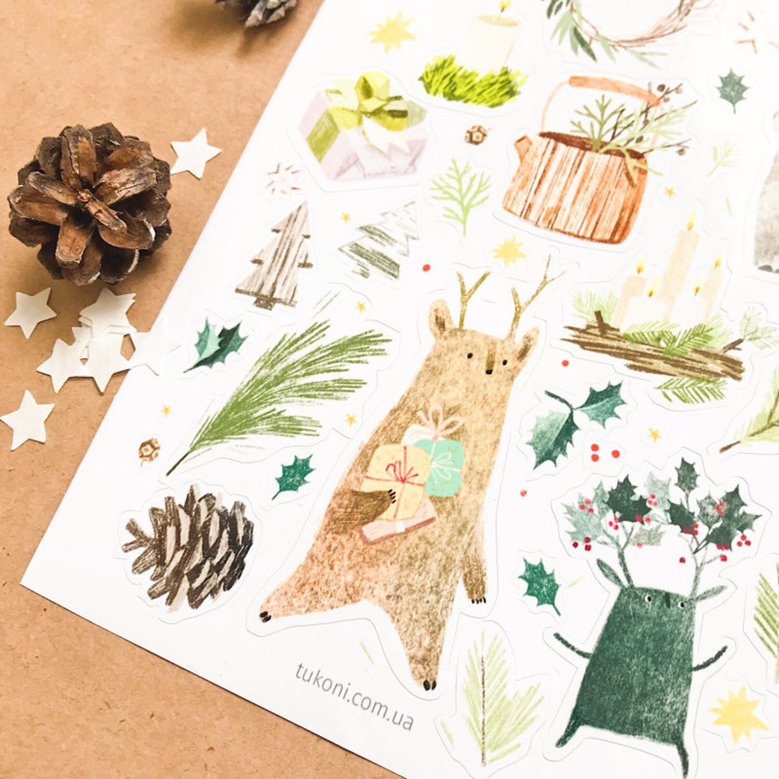 Oak and Holly Tree Spirit Sticker Christmas Sticker Set New Year ...