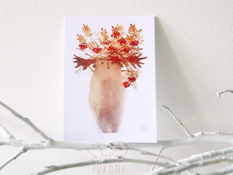 Tree Spirit Card Rowan Tree Illustration Postcard Forest - Etsy