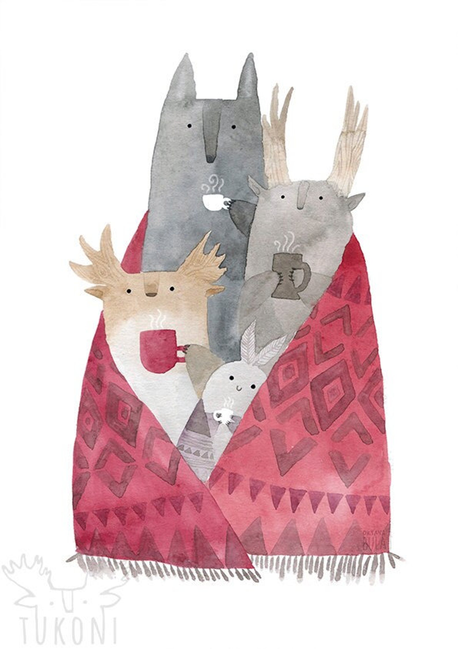 Tukoni and Friends Drink Tea Poster A4/a3 Animal Art Print - Etsy