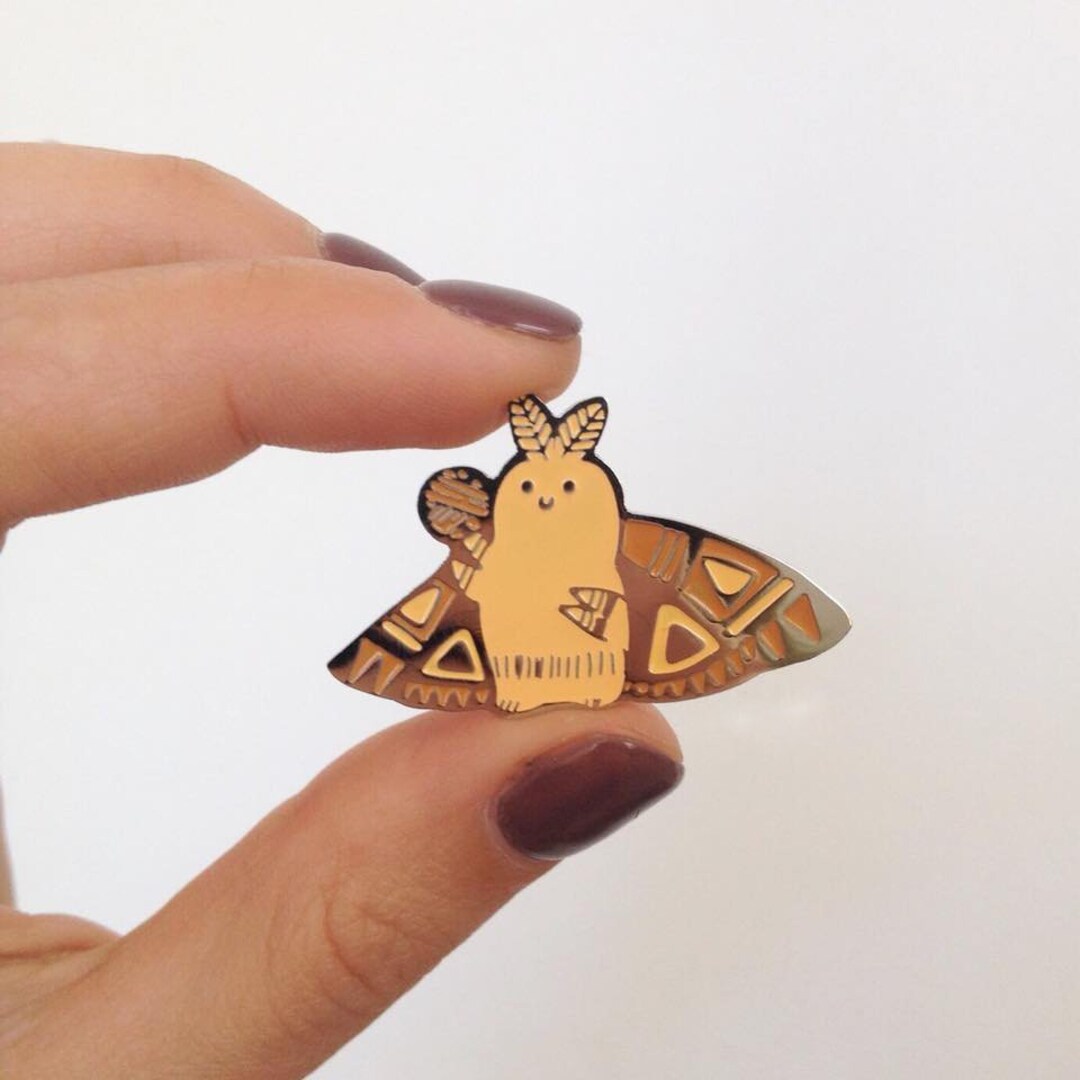 Moth Brahmin Enamel Pin - Cute Brown Moth Lapel Pin - Knitting Ball ...