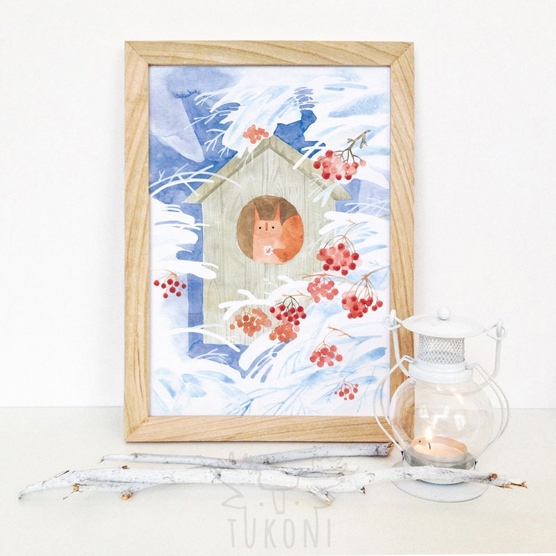 Winter Squirrel at Home in Snow Winter Poster Winter Art Print - Etsy