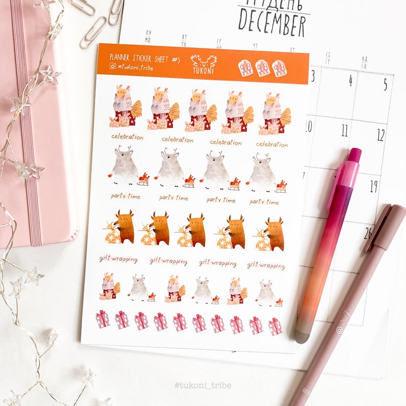 Christmas Planner Stickers 5 Cute Planner Stickers Animal | Etsy