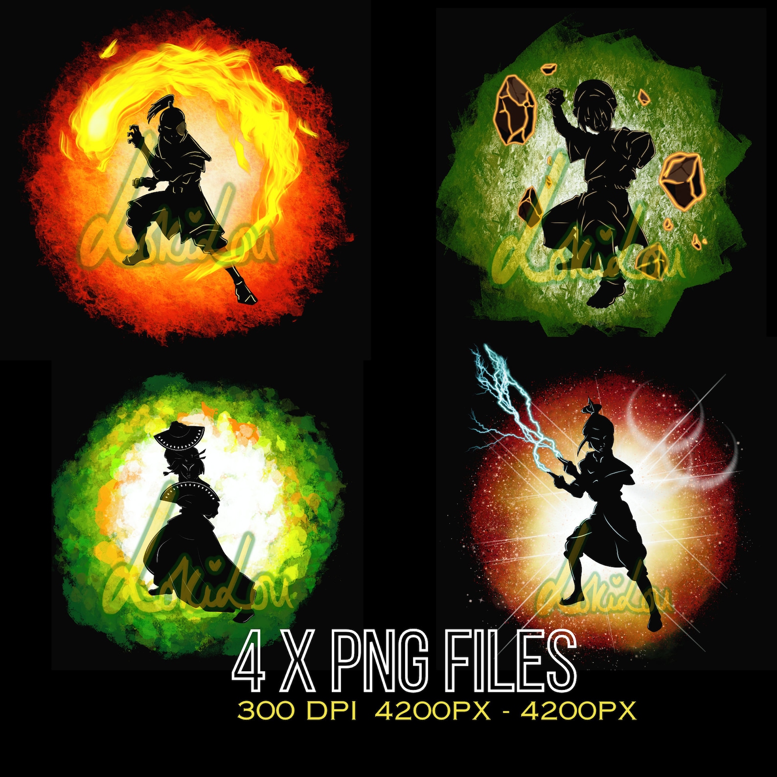 9 X Cartoon Elemental Bender Character Bundle PNG Digital Prints, DTF ...