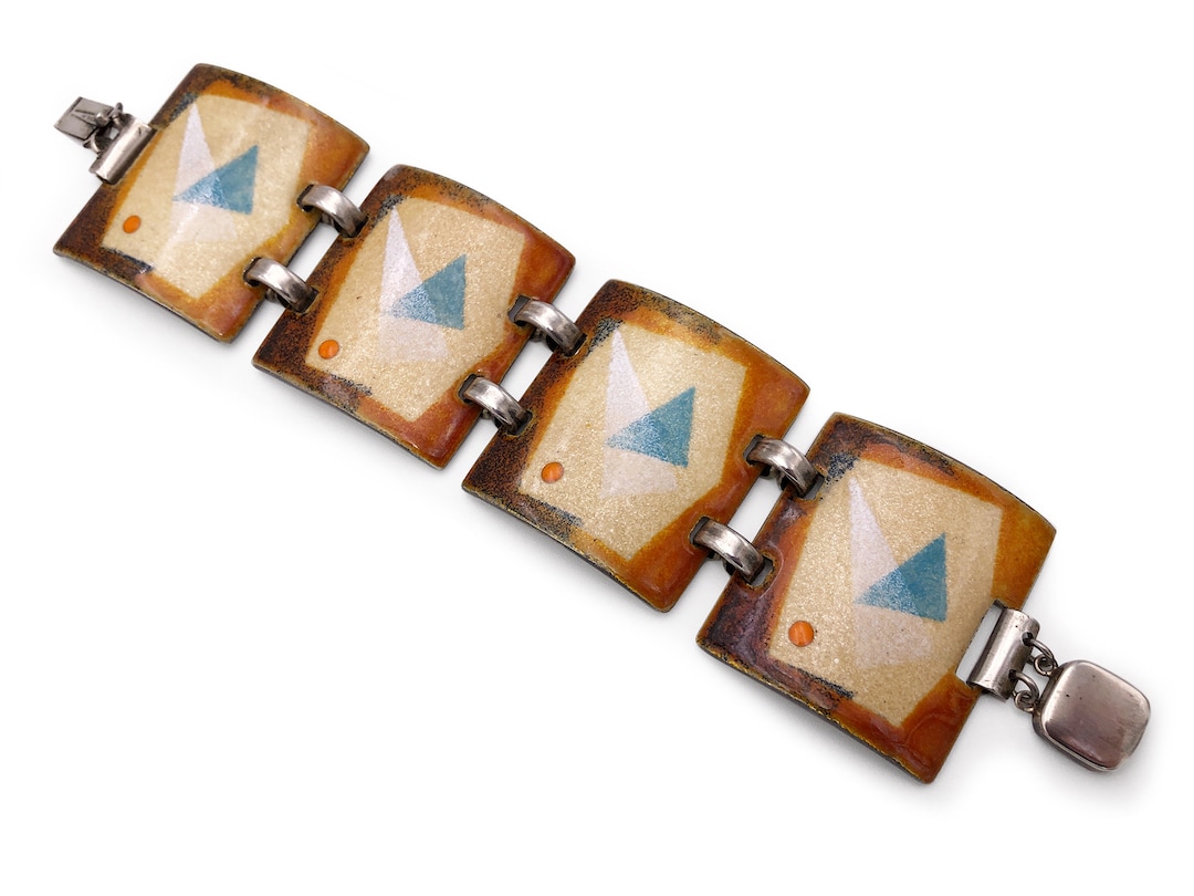 Enamel and Sterling Panel Bracelet Mid Century Modern - Etsy