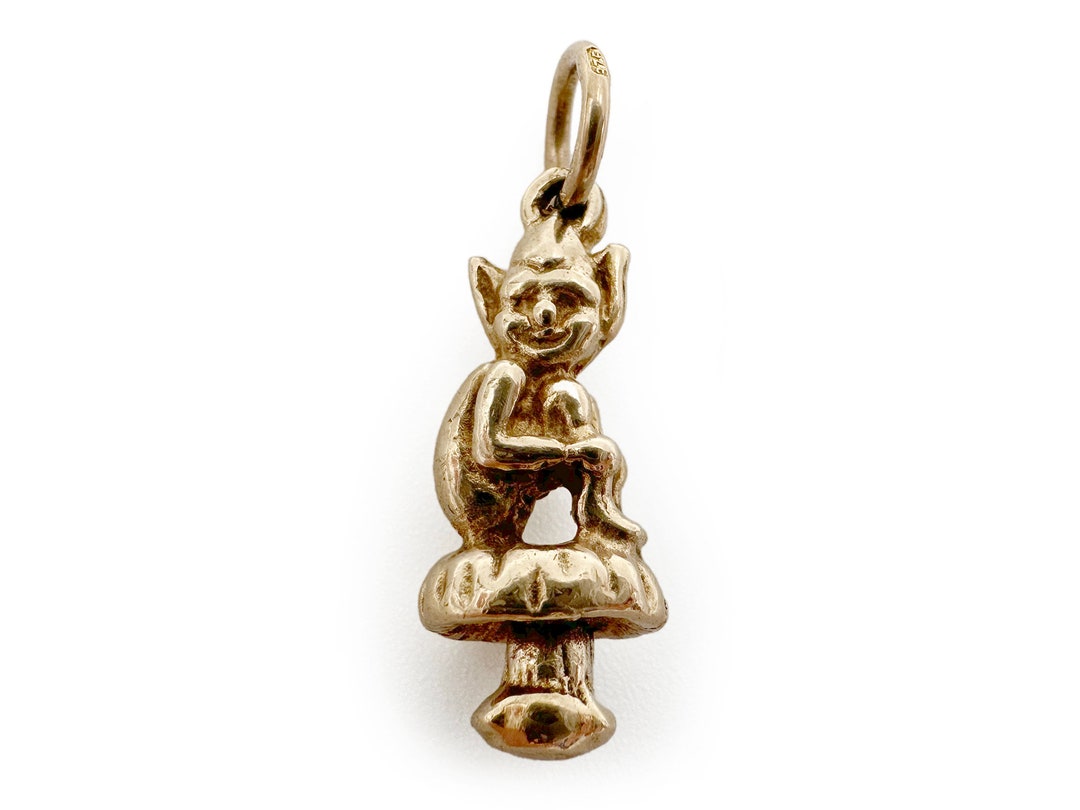 Vintage Pixie Charm on Toadstool 9ct Gold Cornish Piskey - Etsy