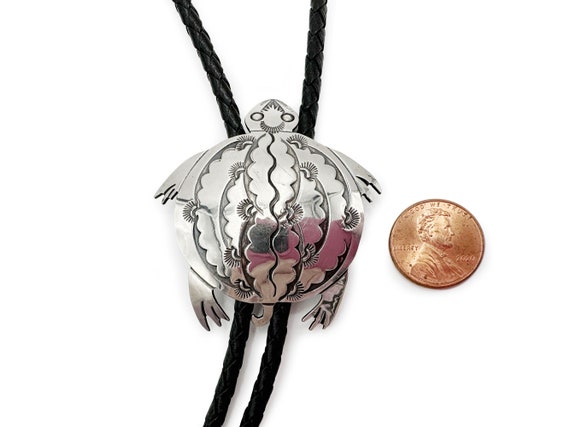 Bolo Tie Sterling Silver Turtle Slide and Tips - Gem