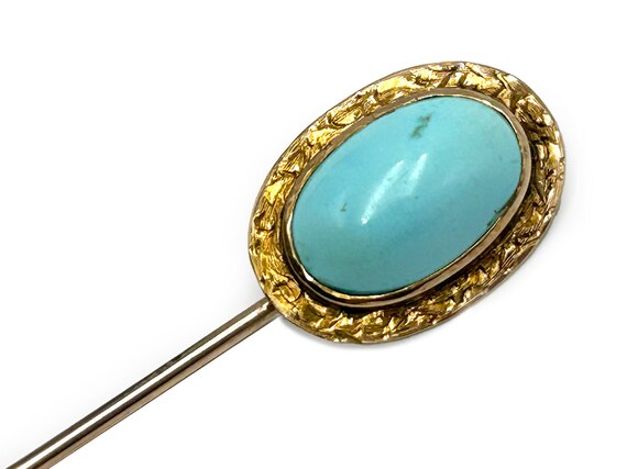Antique Turquoise Stick Pin 14k Yellow Gold - Gem