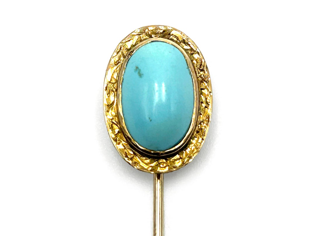 Antique Turquoise Stick Pin 14k Yellow Gold - Etsy