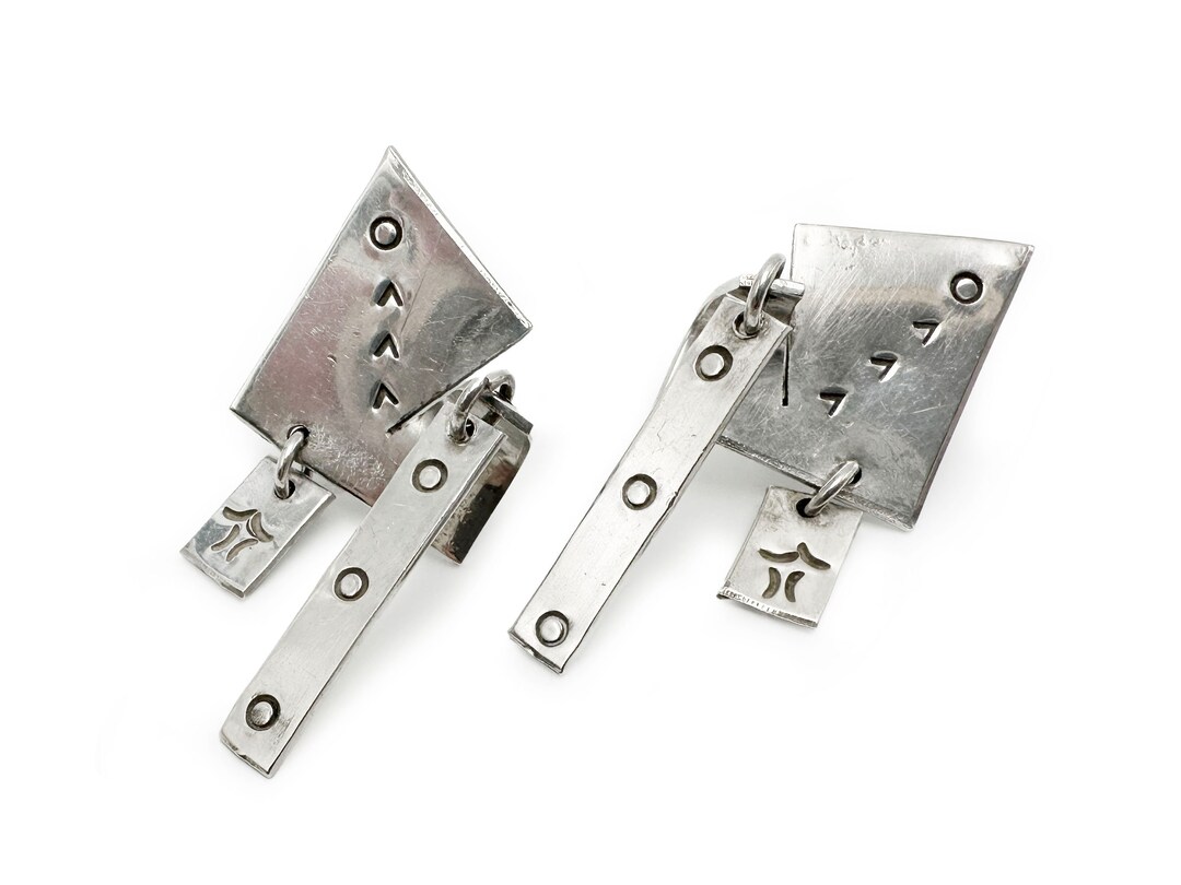 Sam Kramer Modernist Earrings Kinetic Dangle Sterling Silver Abstract ...