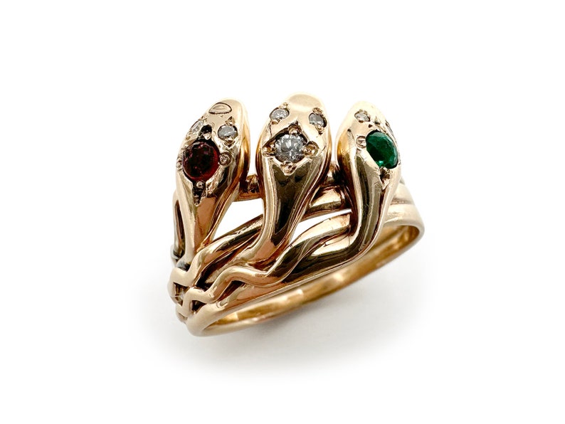 Antique Snake Ring 10k Gold Diamonds Three Snakes Size 8 - Etsy