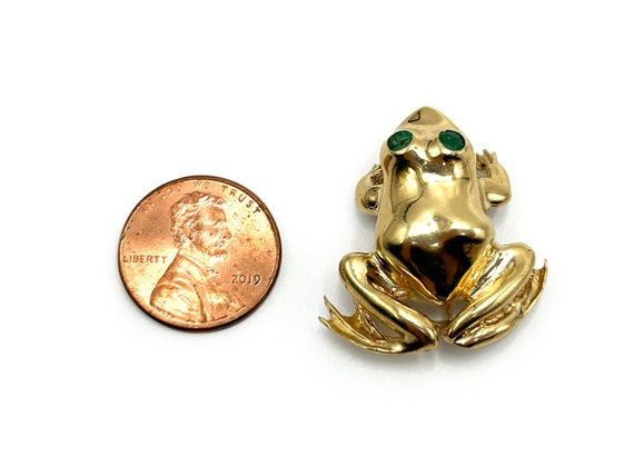 Vintage 14k Gold Frog Brooch Pendant Natural Emerald … - Gem