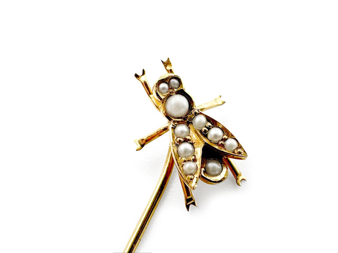 Antique Stick Pin Fly 14k Gold With Seed Pearls Lapel Pin - Etsy