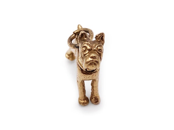 Boxer Dog Charm 14k Gold Head Turns - Gem