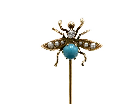 Antique Fly Pin - 14k Gold Stick Pin - Victorian Fly … - Gem