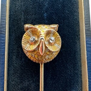 Owl Stick Pin, Tri-color 14k Gold and Old European Cut Diamonds ...
