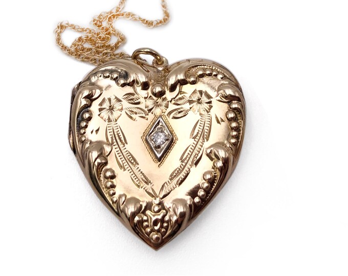 Vintage 10k Gold Heart Locket Diamond Fmco 5.25g - Etsy