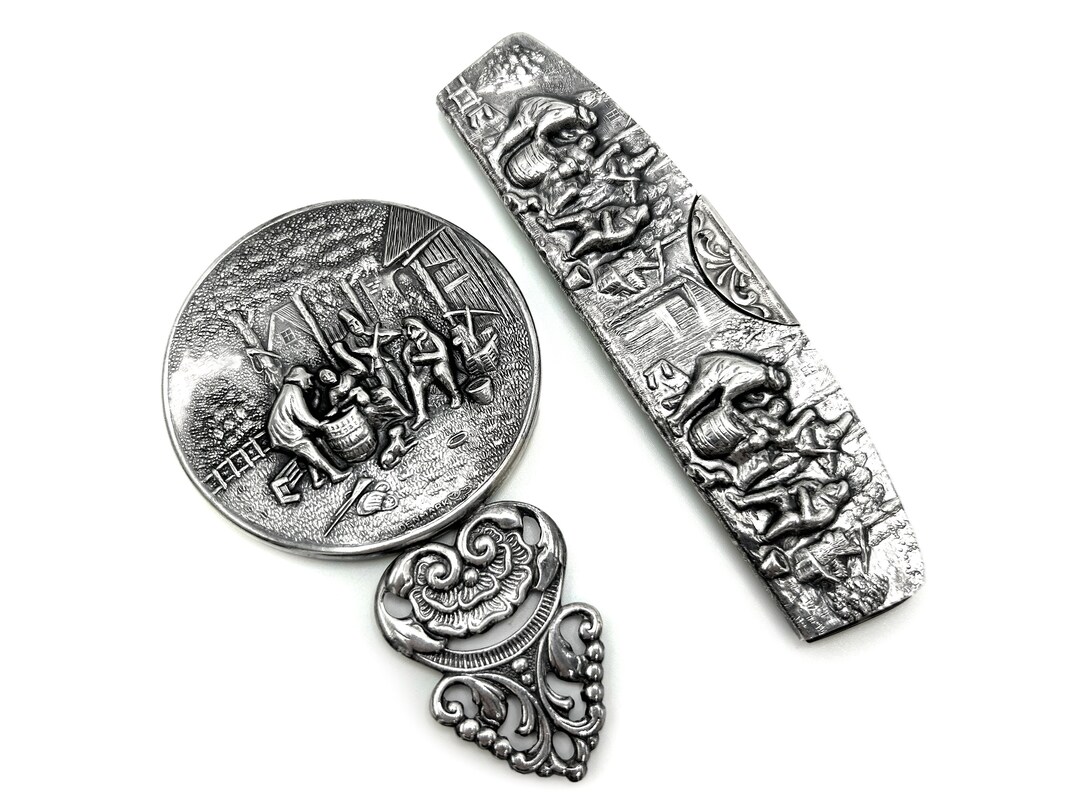 Vintage Mirror and Comb Set Silver Plate Small Hans Jensen Tavern Scene ...